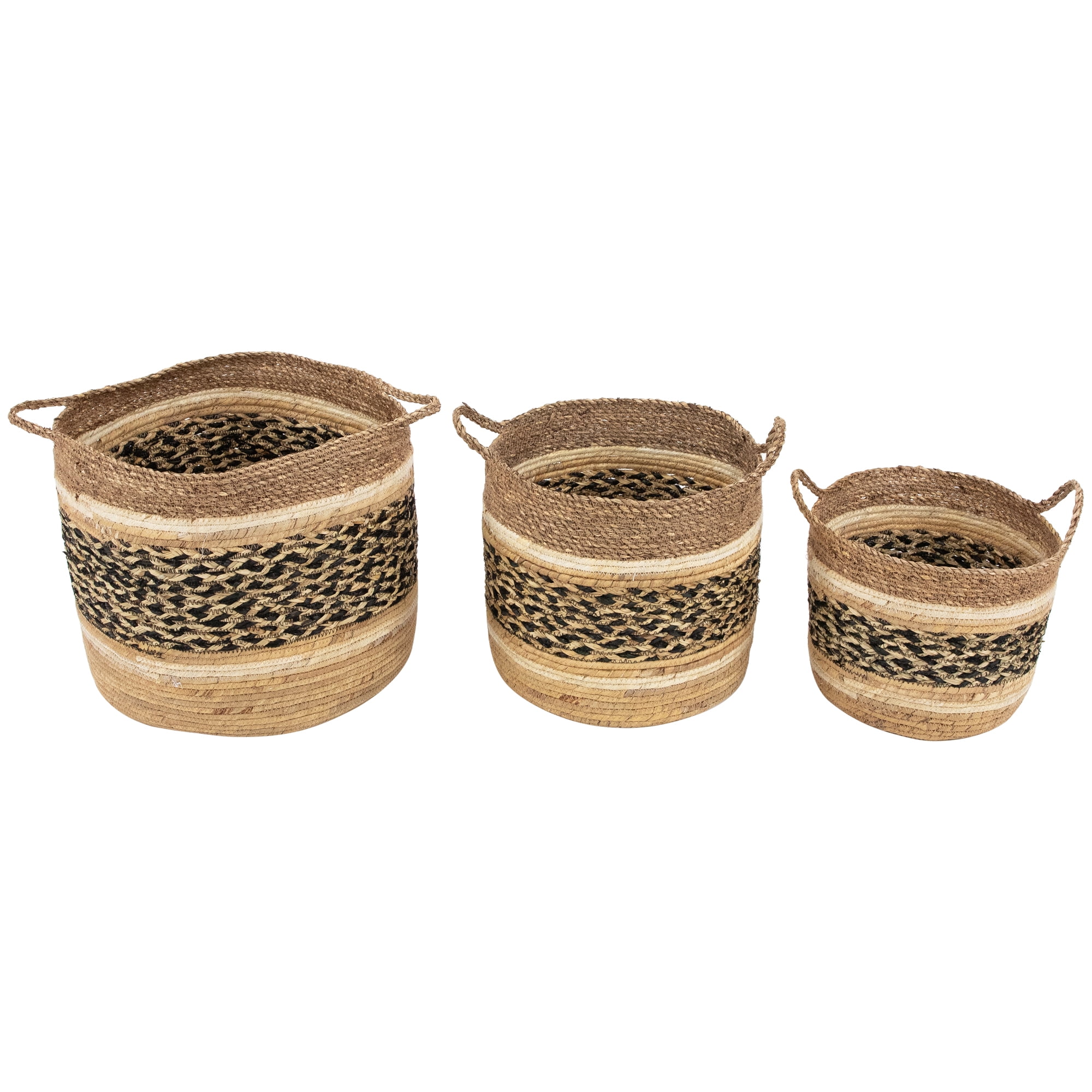 Northlight Seagrass Weave Round Storage Baskets with Handles - 15 ...