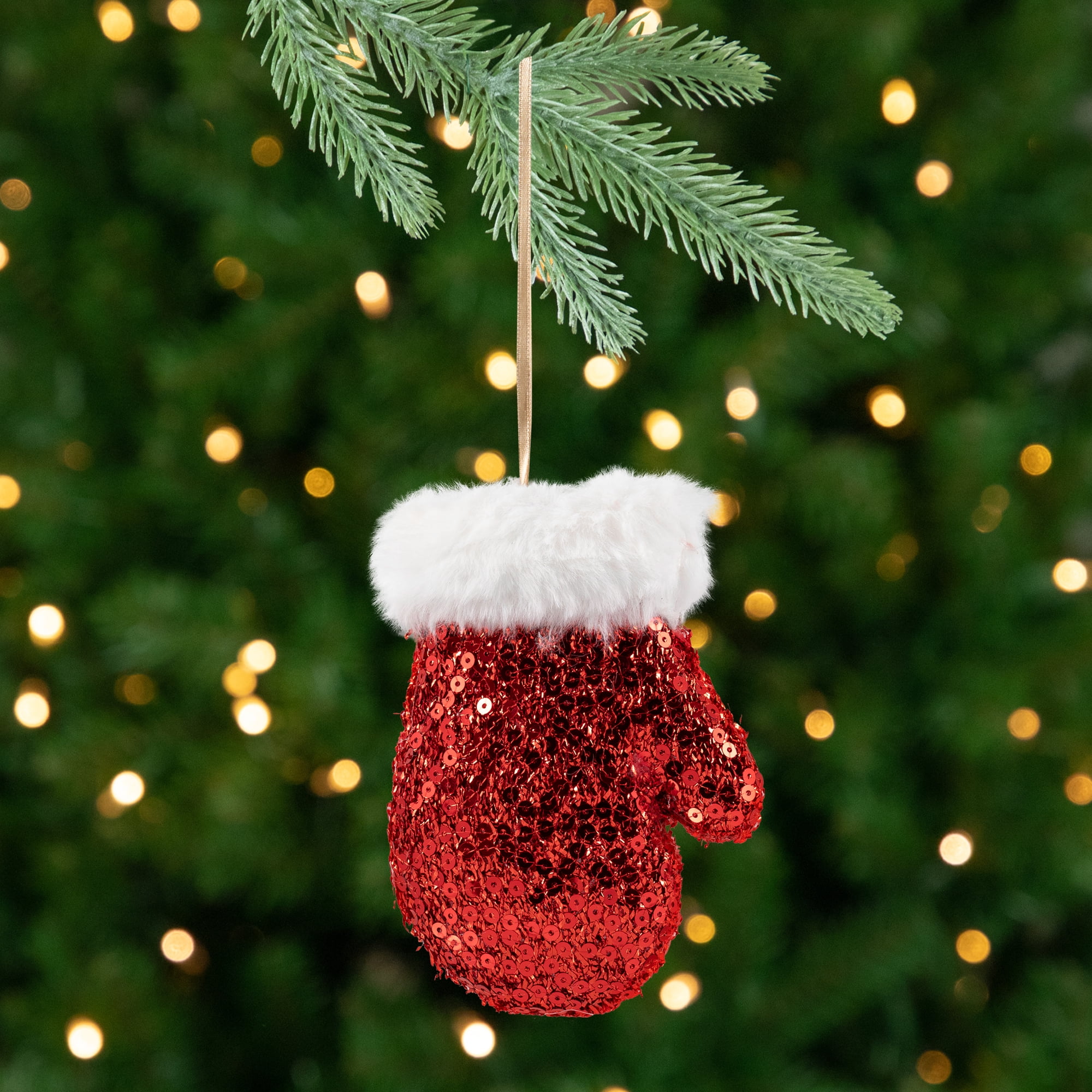 Northlight Sequined Winter Mitten with Plush Trim Christmas Ornament ...
