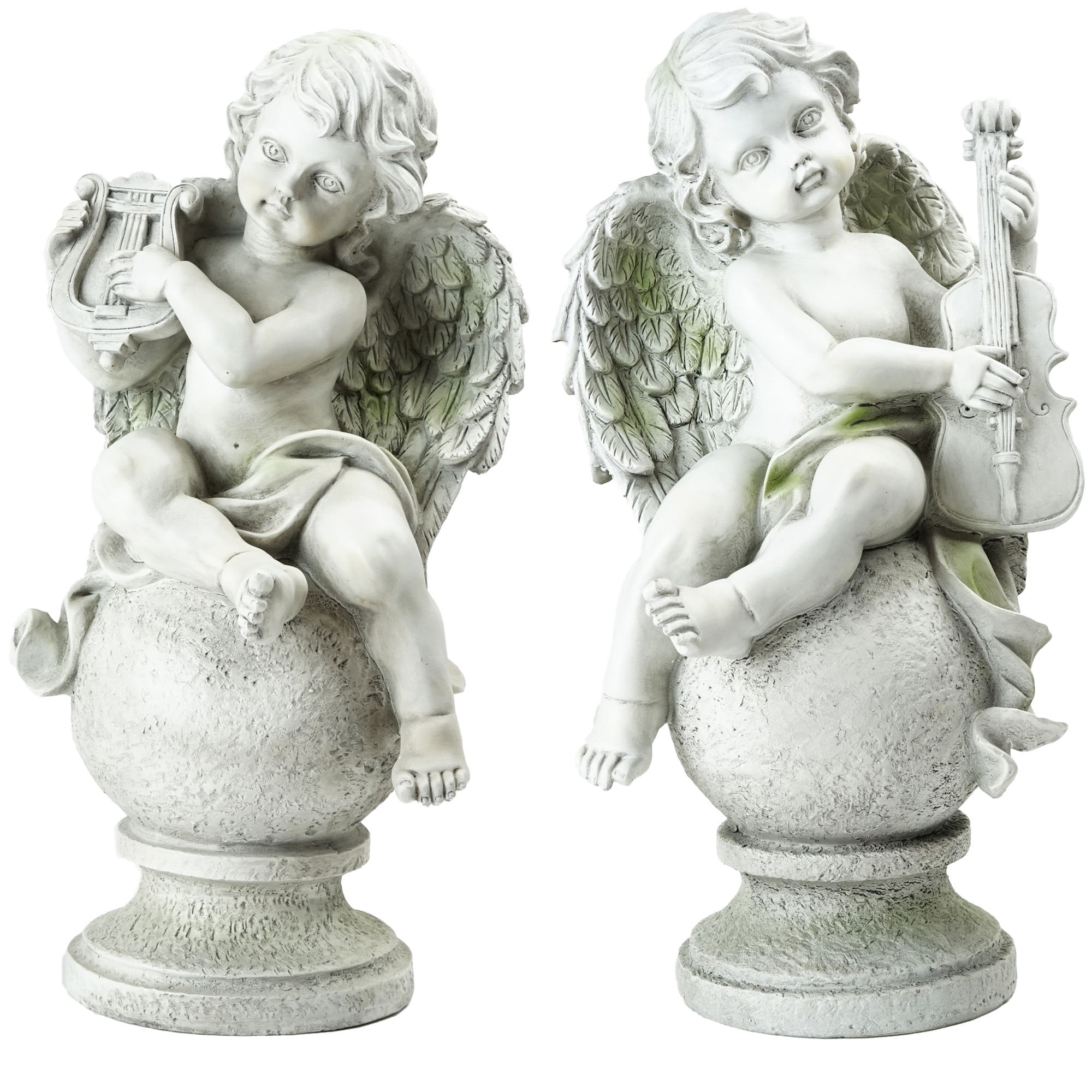 Northlight Set of 2 Cherub Angels with Instruments Sitting Outdoor ...