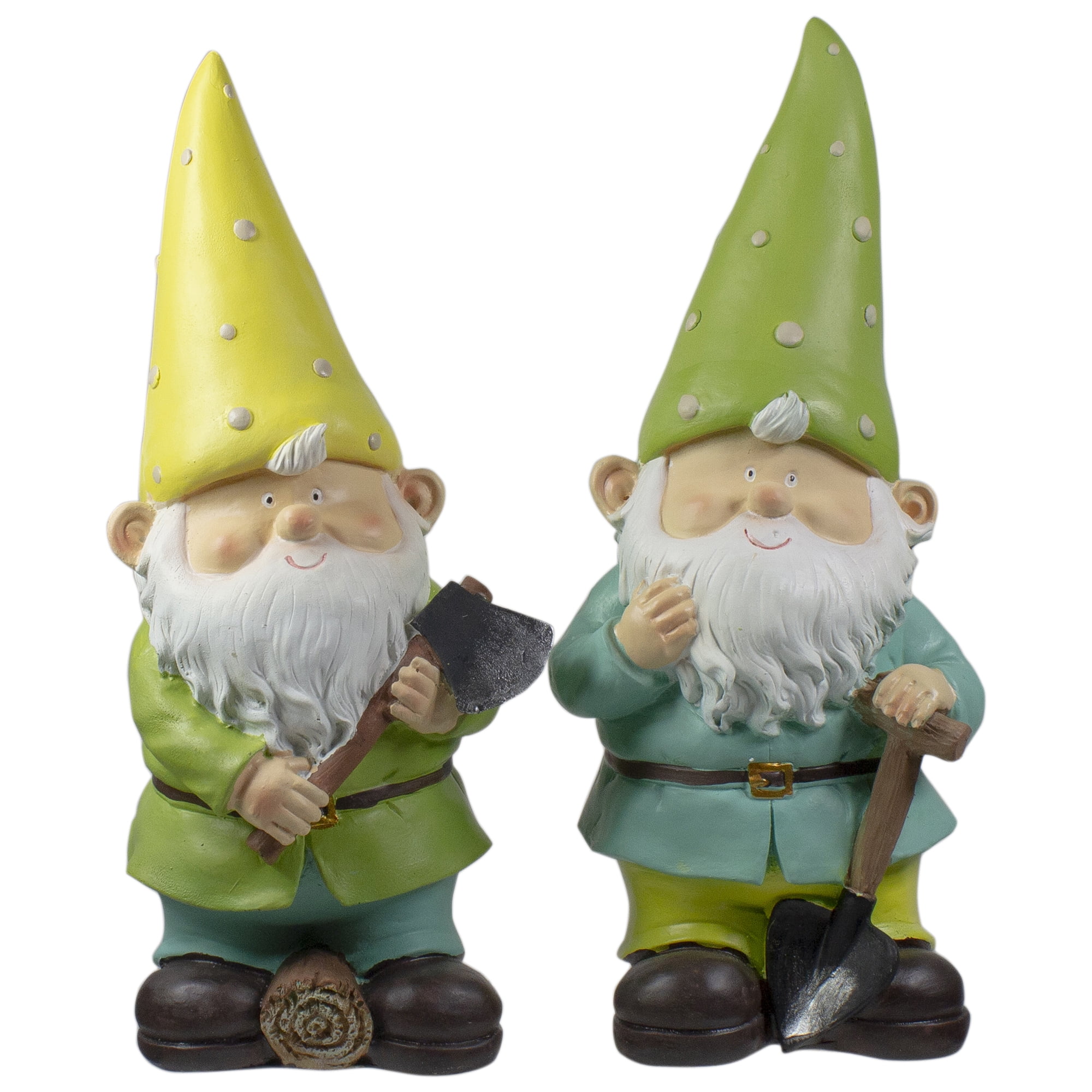 Northlight Set of 2 Green and Yellow Gnome Outdoor Garden Statues 12.25 ...