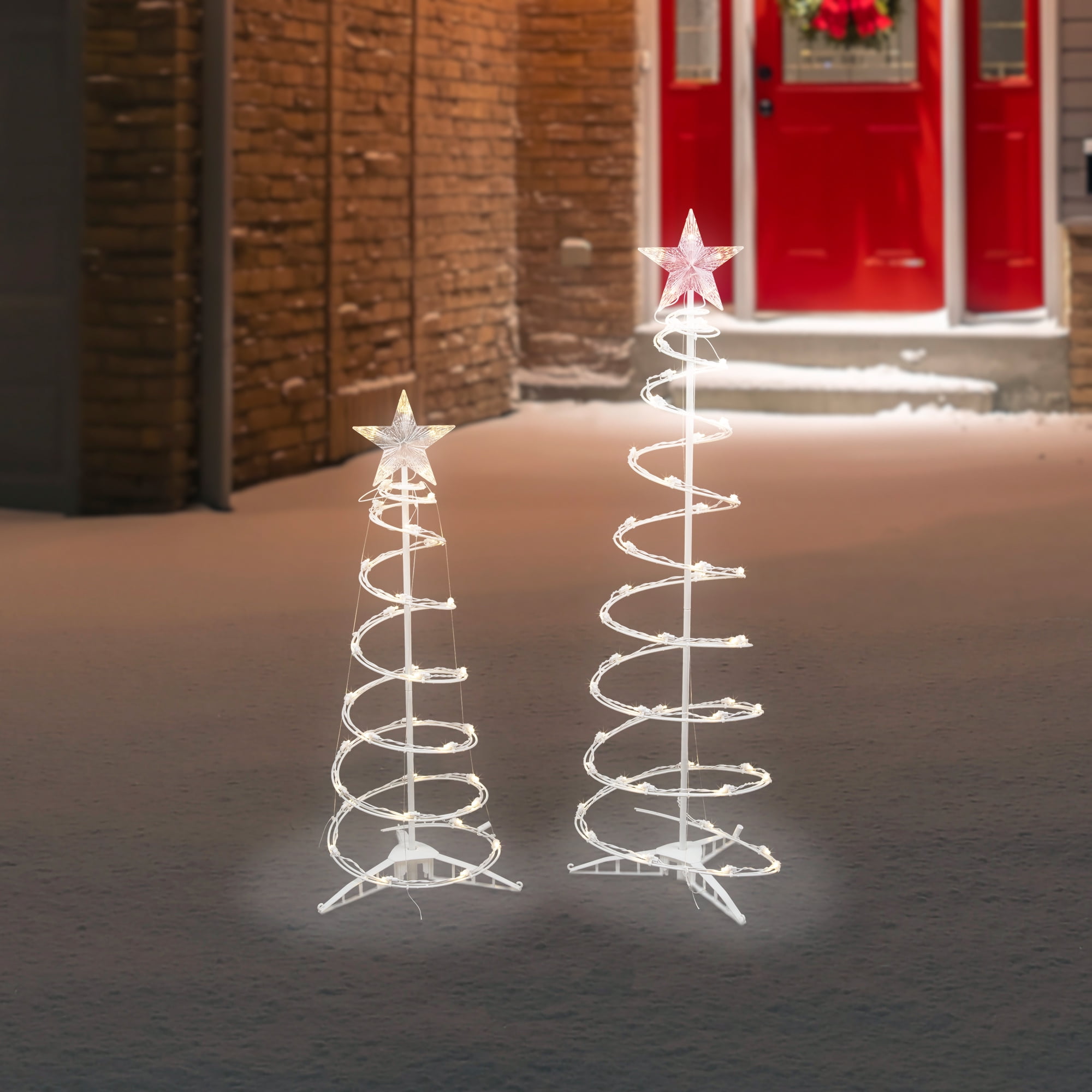 Northlight Set of 2 LED Lighted Warm White Spiral Christmas Cone Trees ...