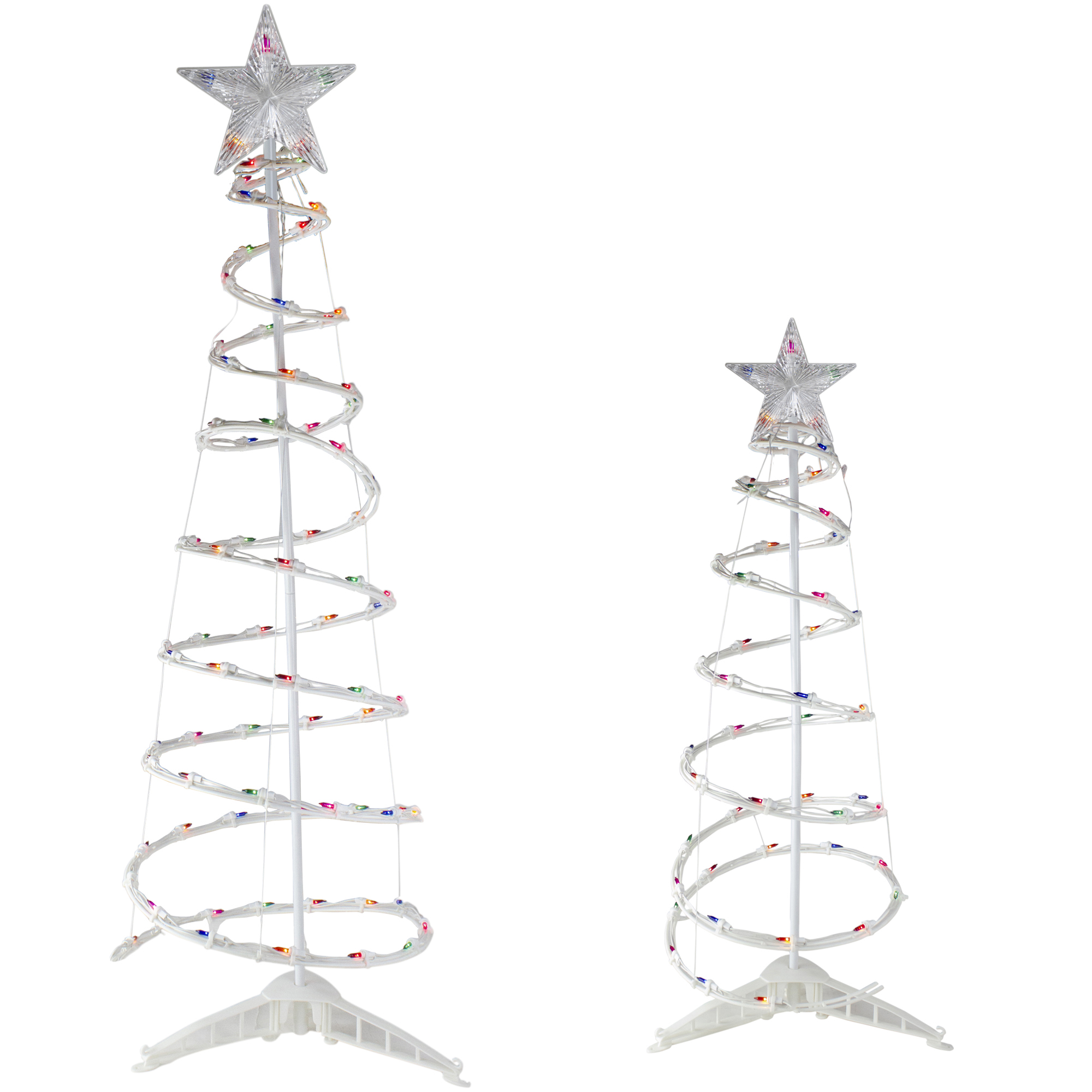Northlight Set of 2 Lighted Multi-Color Outdoor Spiral Christmas Cone ...