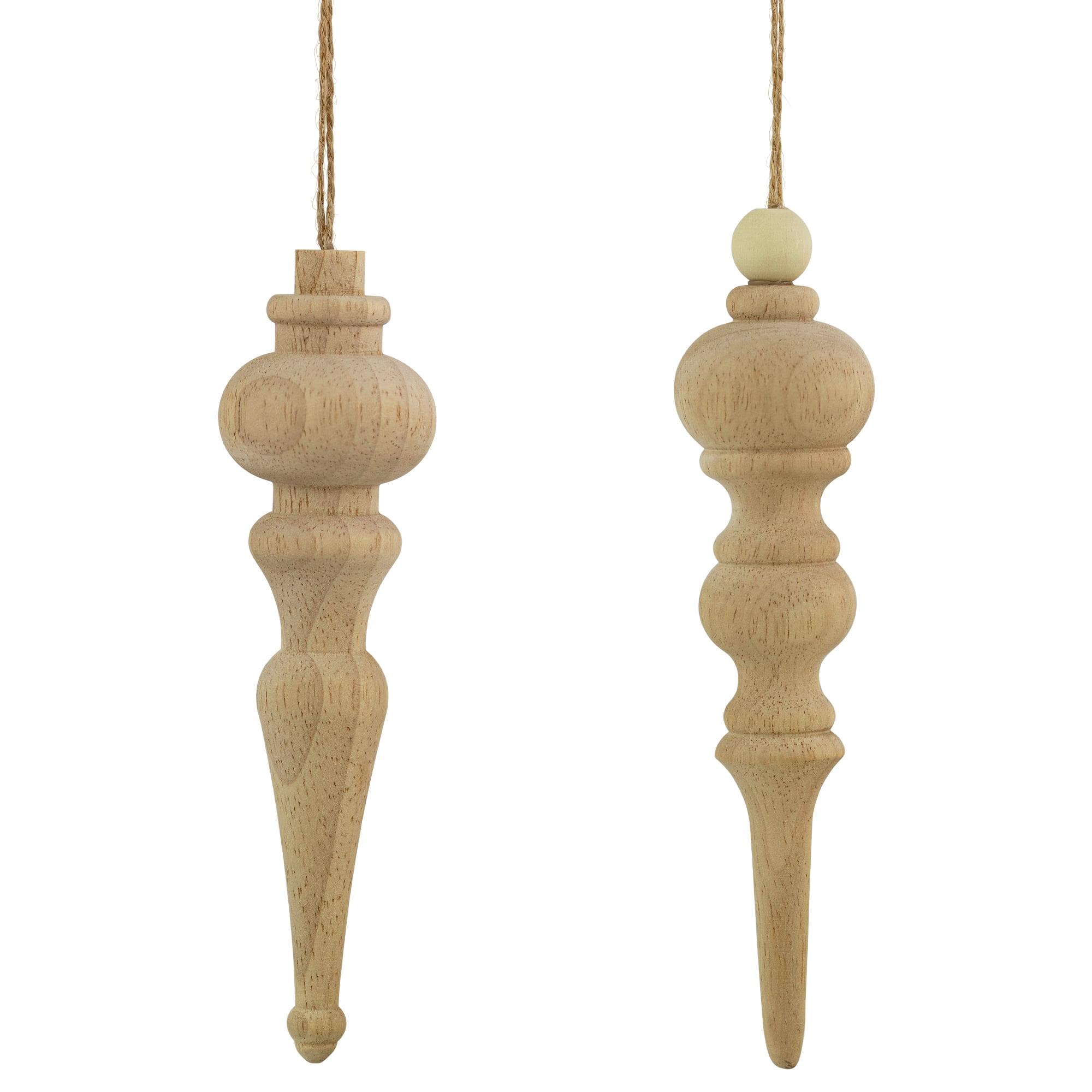 Northlight Set of 2 Natural Wood Finial Christmas Tree Ornaments 6.5 ...