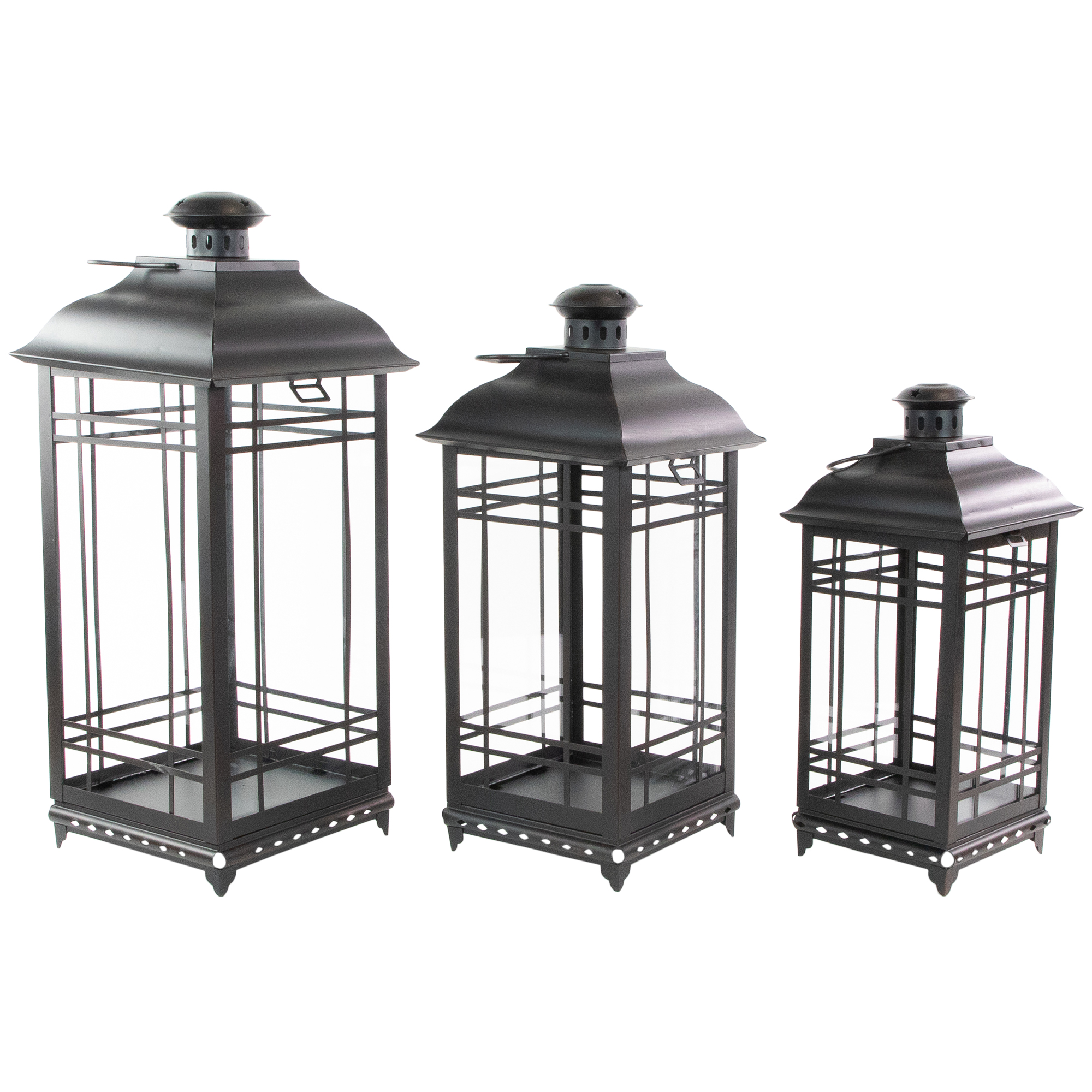 Northlight Set of 3 Distressed Black Mission Style Candle Lanterns 19.5 ...