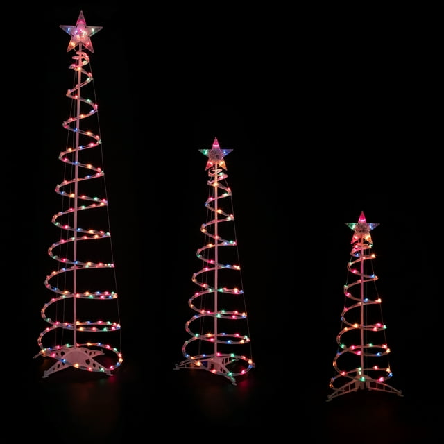 Northlight Set of 3 Lighted Multi-Color Outdoor Decorations Spiral ...