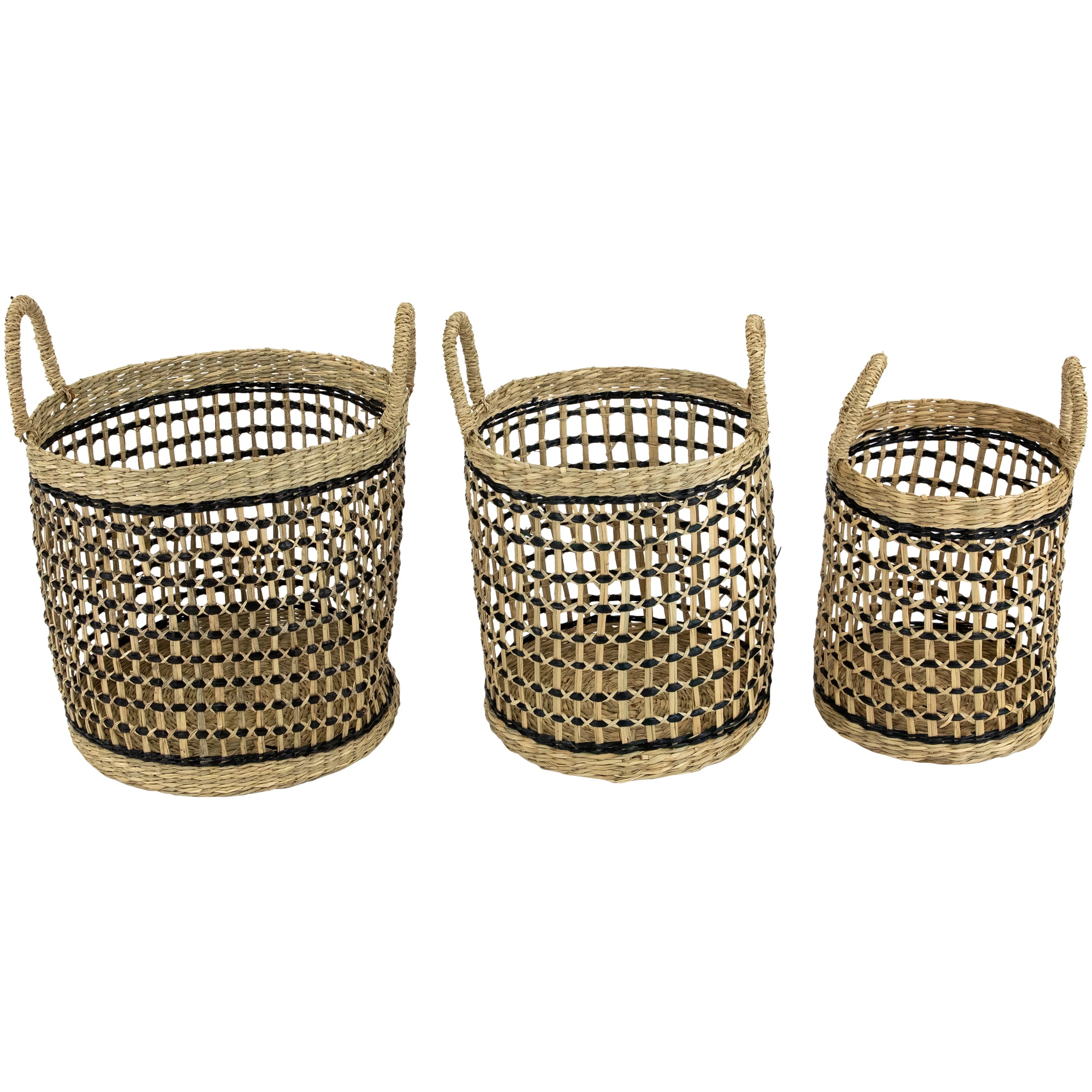Northlight Set of 3 Open Honeycomb Weave Seagrass Storage Baskets with ...