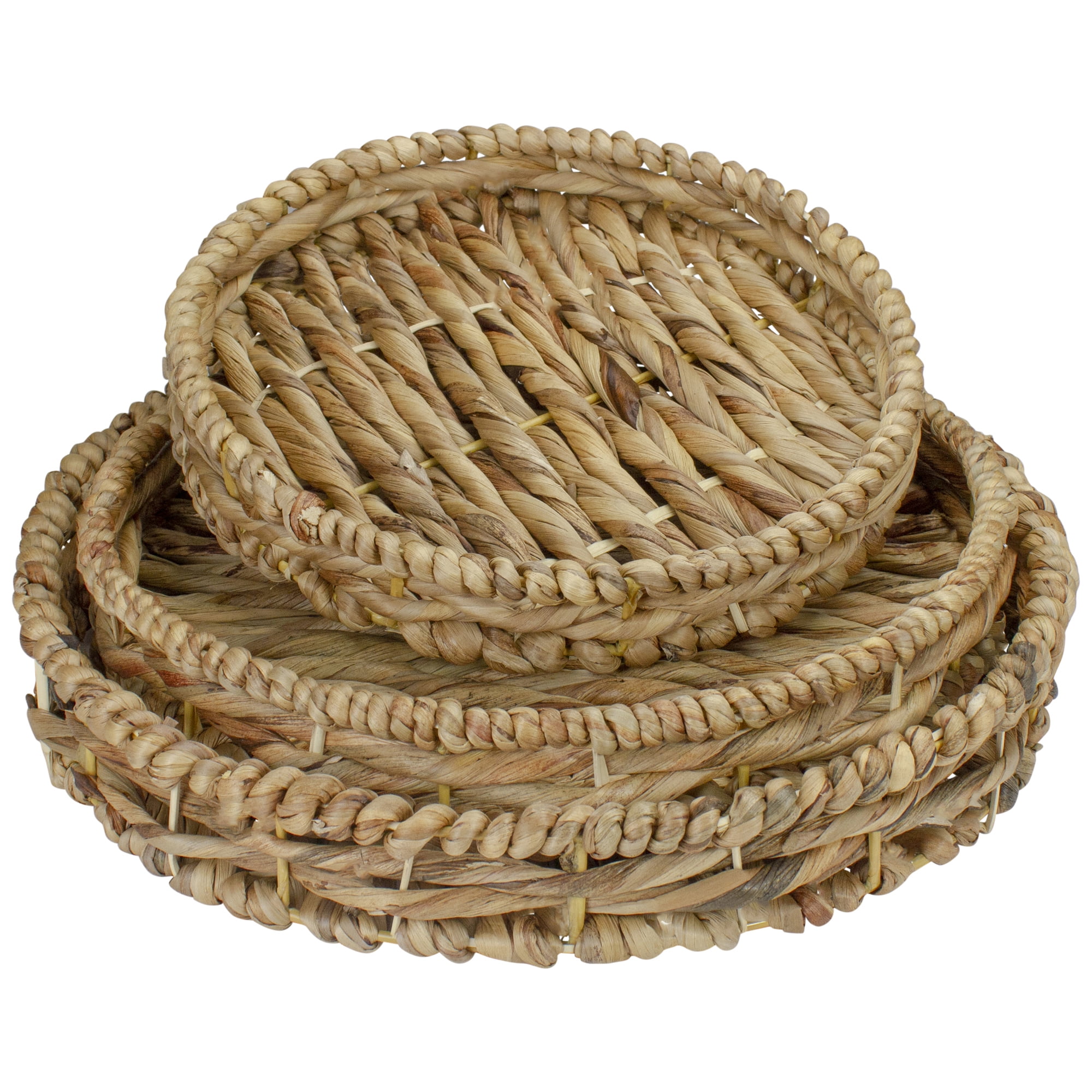 Northlight Set of 3 Round Natural Woven Water Hyacinth Serving Trays 16 ...