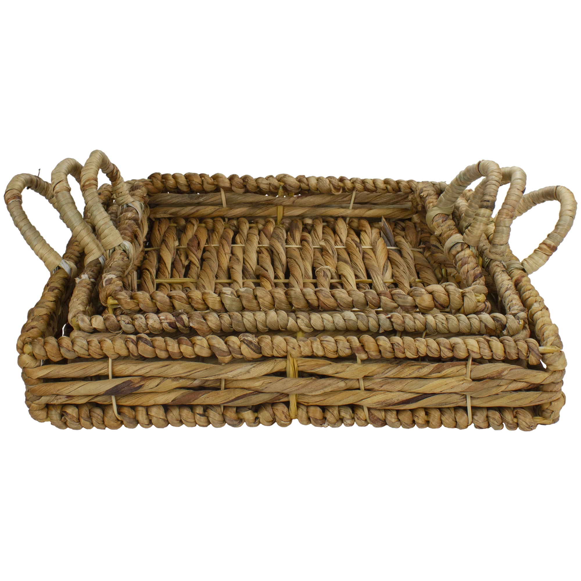 Northlight Set of 3 Square Natural Woven Water Hyacinth Serving Trays ...