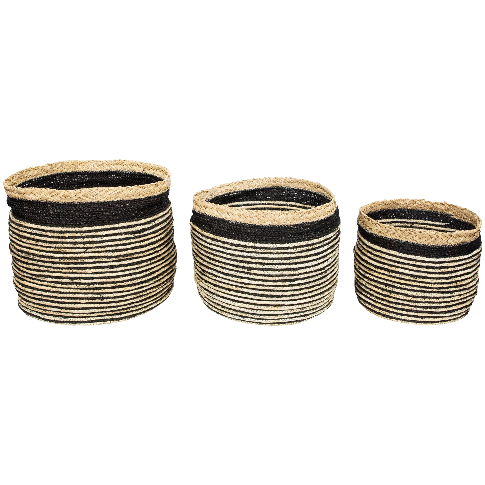 Northlight Set of 3 Tan and Black Striped Seagrass Storage Baskets with ...