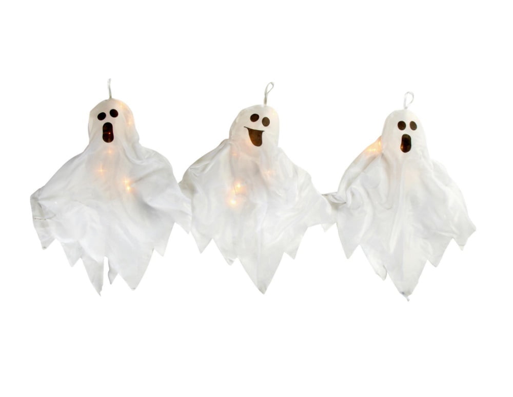 Northlight Set of 3 White and Orange Lighted Halloween Ghost Pathway ...