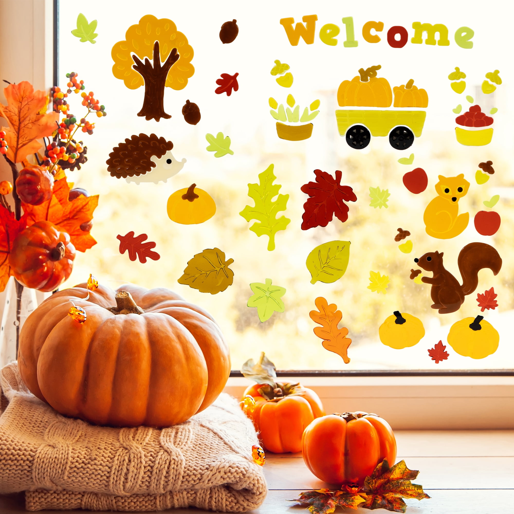 Northlight Double Sided Fall Harvest Gel Window Clings - Set of 4 ...