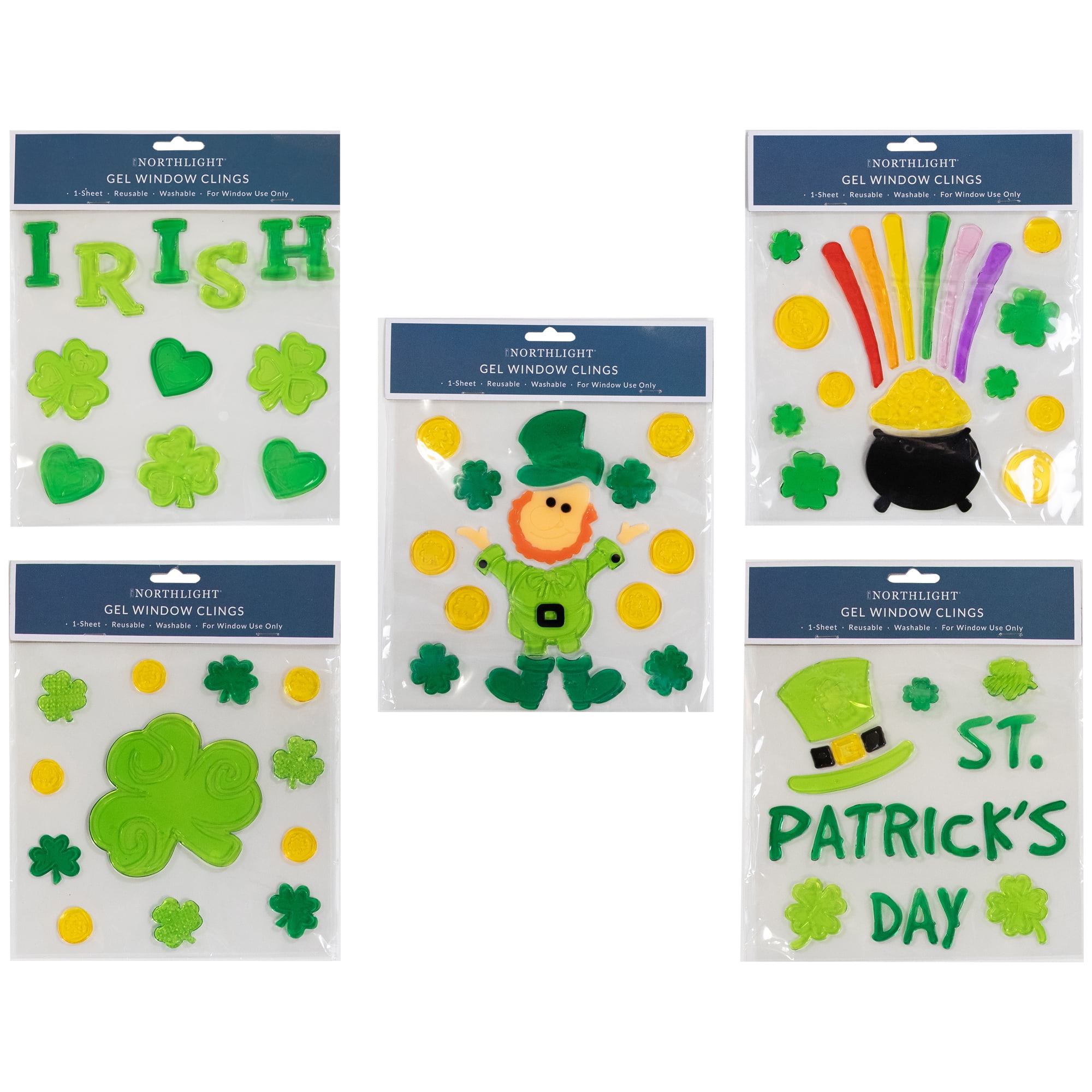 Northlight Set of 5 Double Sided St. Patrick's Day Gel Window Clings ...