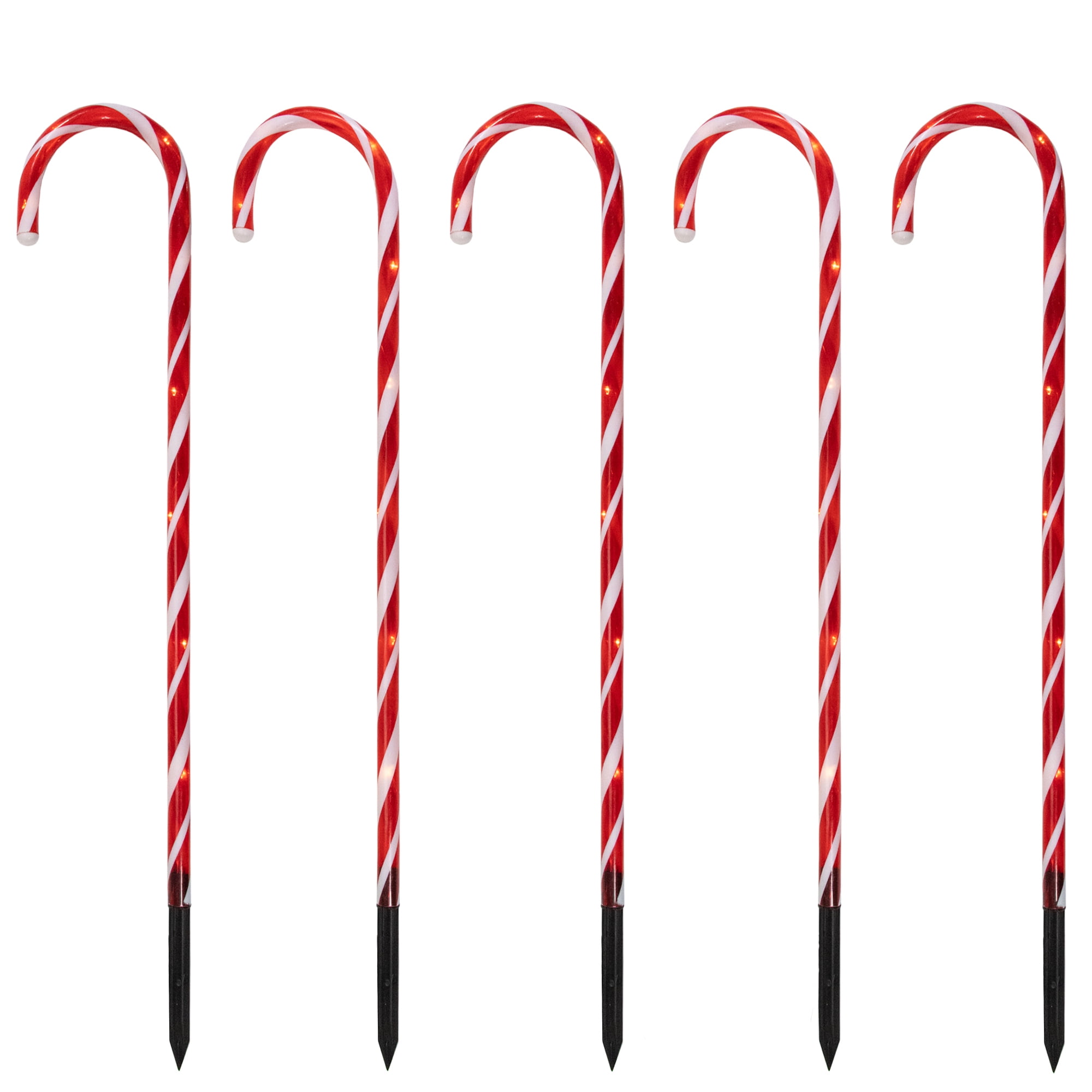 Northlight Set of 5 Red Lighted Candy Cane Christmas Lawn Stakes 28 ...
