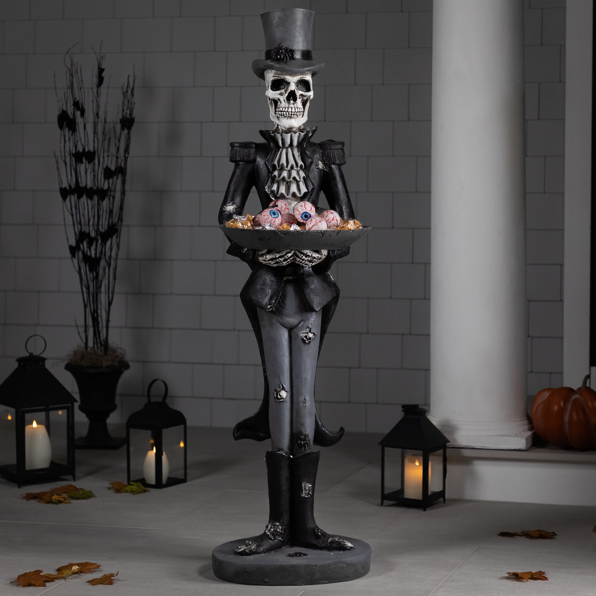 Northlight 4.5ft Skeleton Butler Holding Tray Halloween Figure Poseable ...