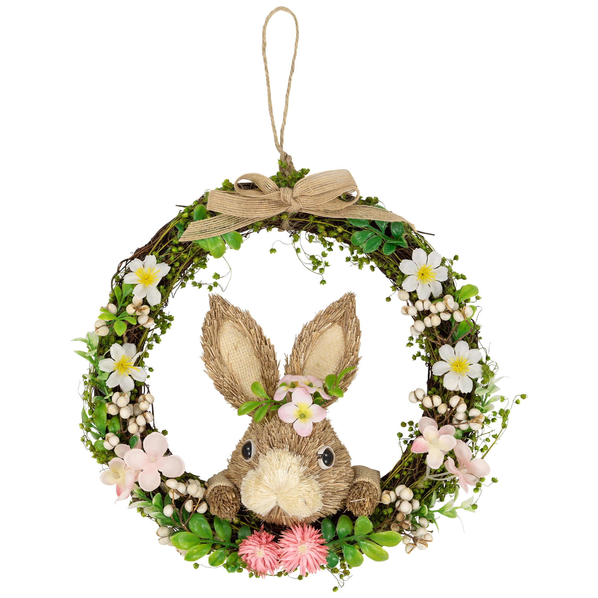 Northlight Spring Floral Easter Wreath with Peering Rabbit - 11 ...
