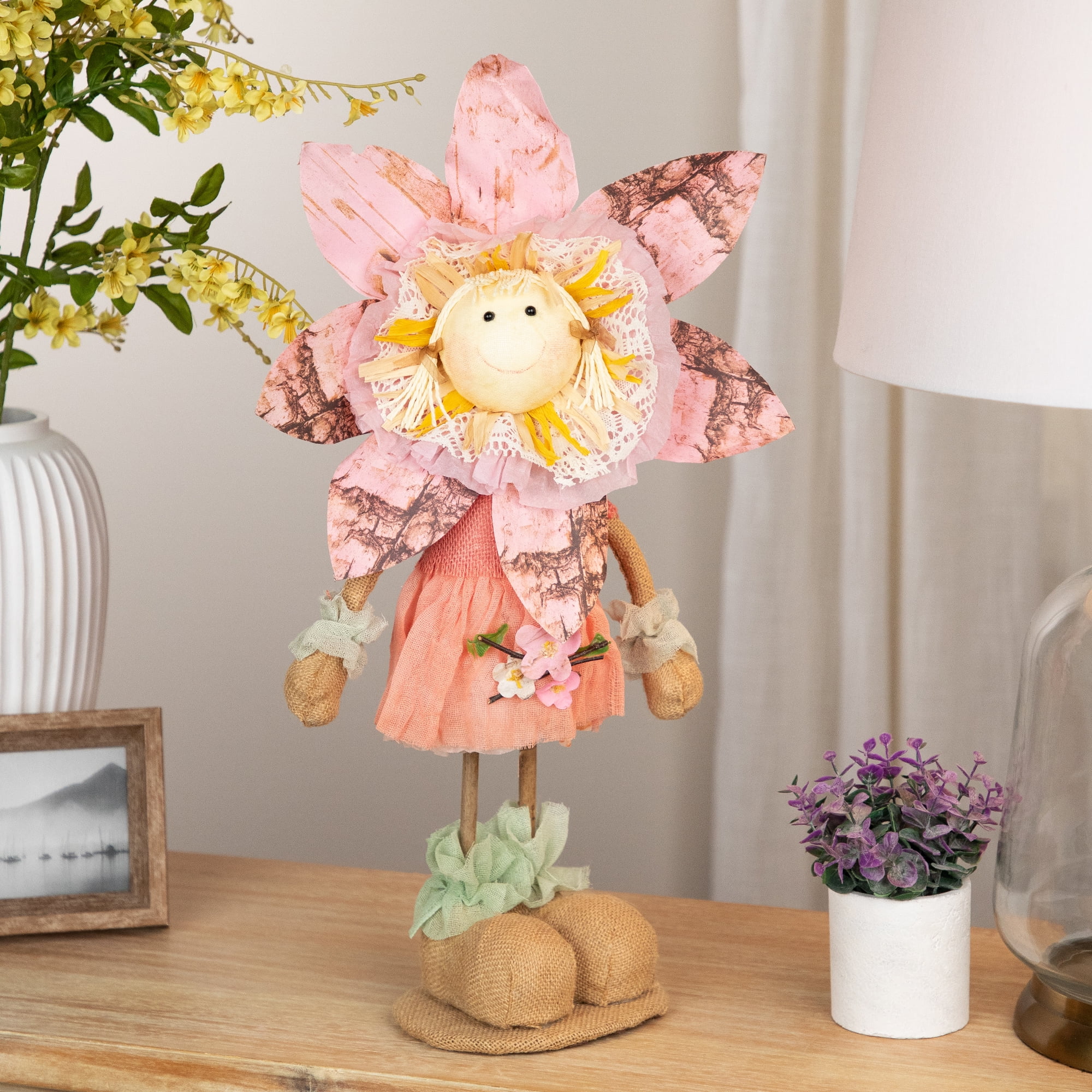 Spring Floral Standing Sunflower Girl Decorative Figure - 21.5" - Pink ...