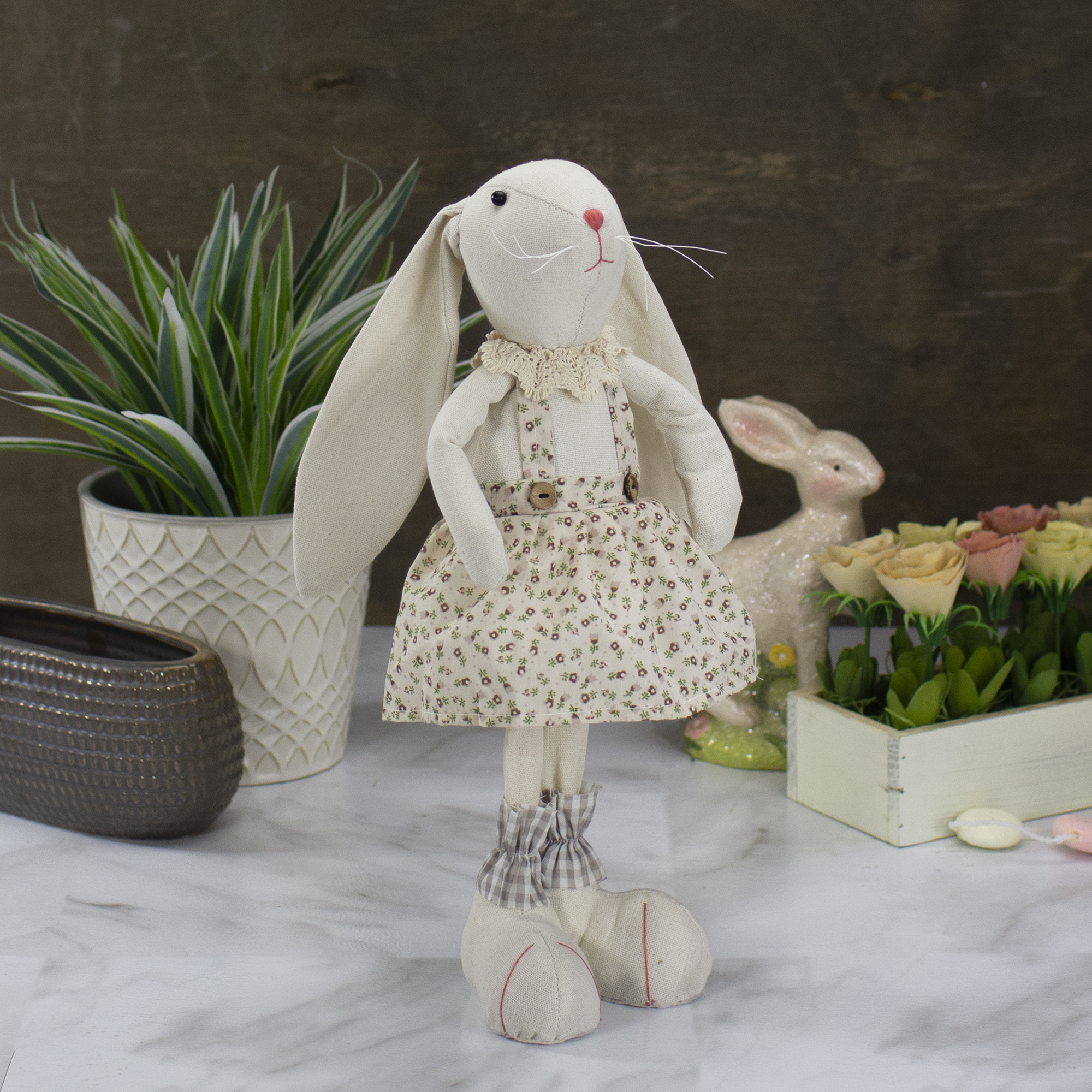 Northlight Standing Easter Bunny Rabbit Girl in Floral Dress Decoration ...