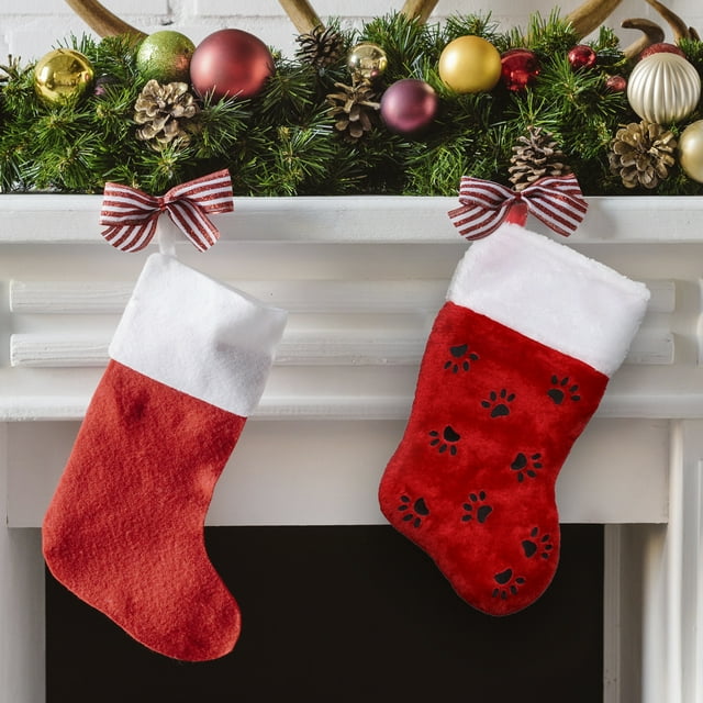 Northlight Traditional Christmas Stocking with Black Paw Prints - 14 ...