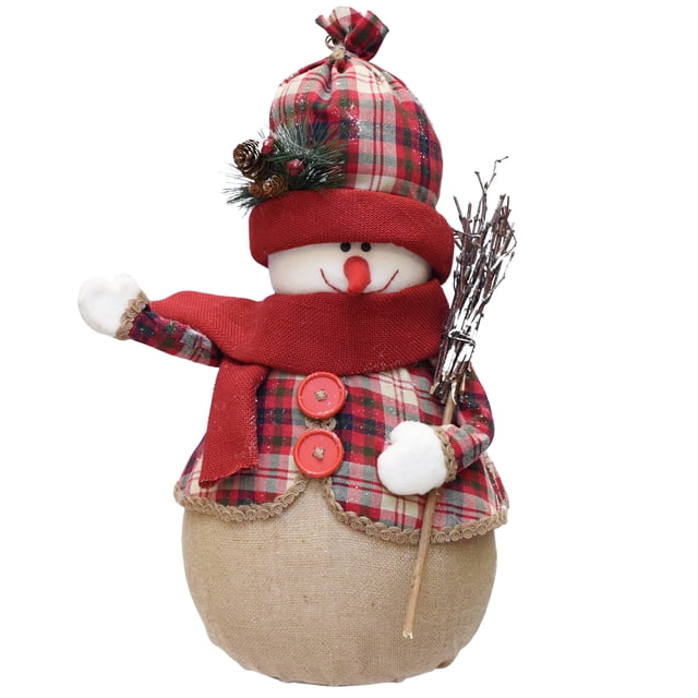 Northlight Waving Plaid Snowman with Twig Broom Christmas Figurine - 22 ...