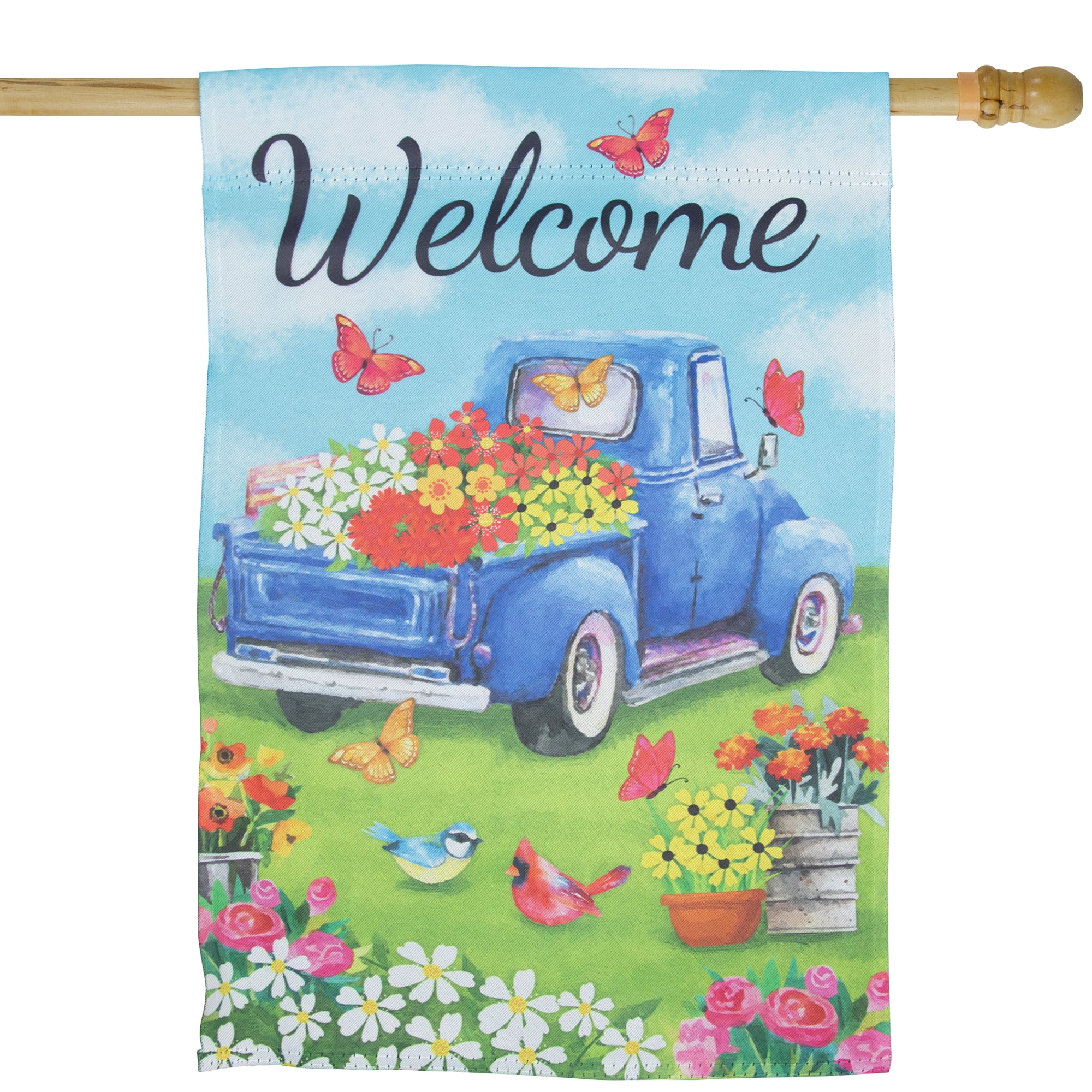 Northlight Welcome Pickup Truck with Flowers Outdoor House Flag 28" x ...