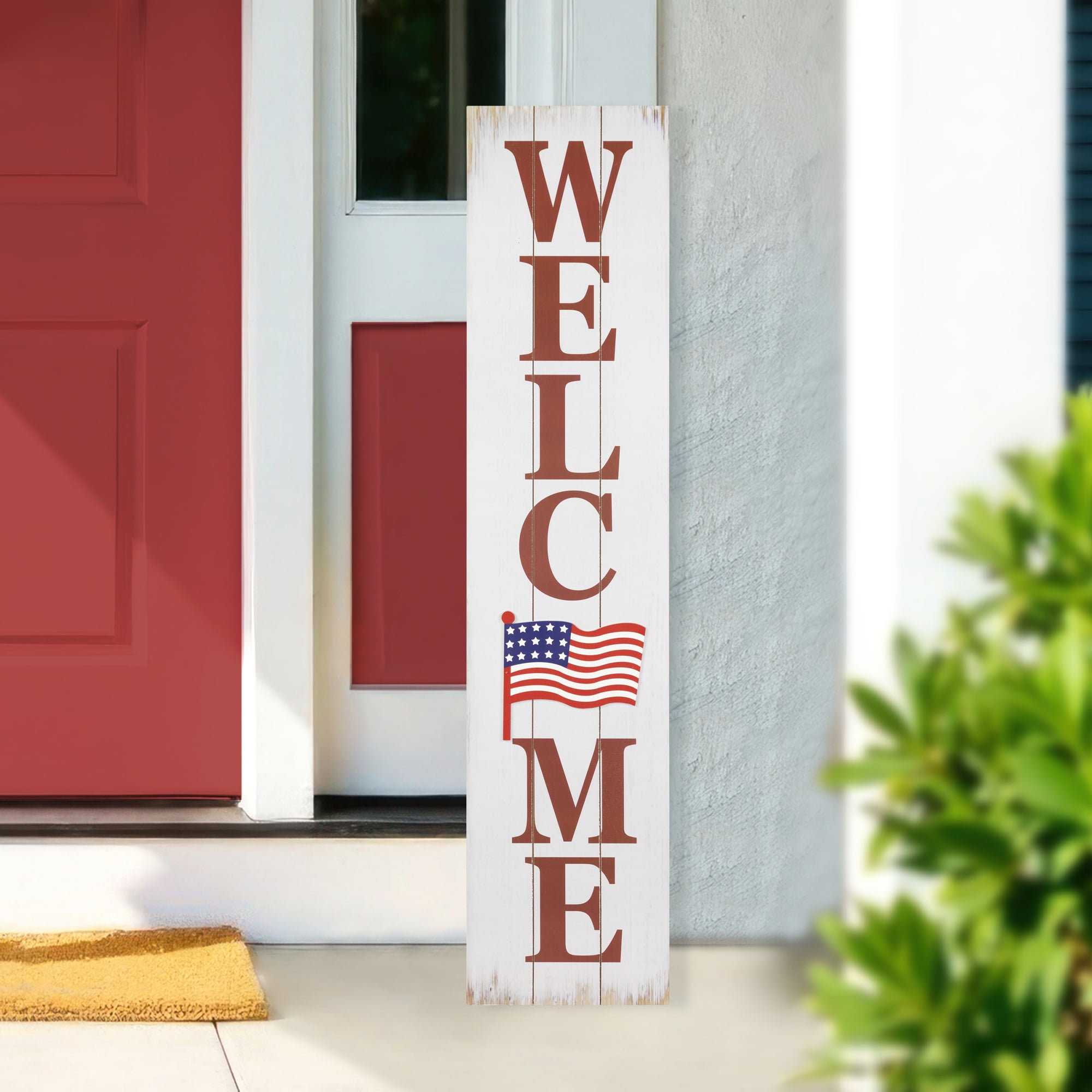 Northlight Welcome USA Flag Americana Wooden Porch Board Sign ...