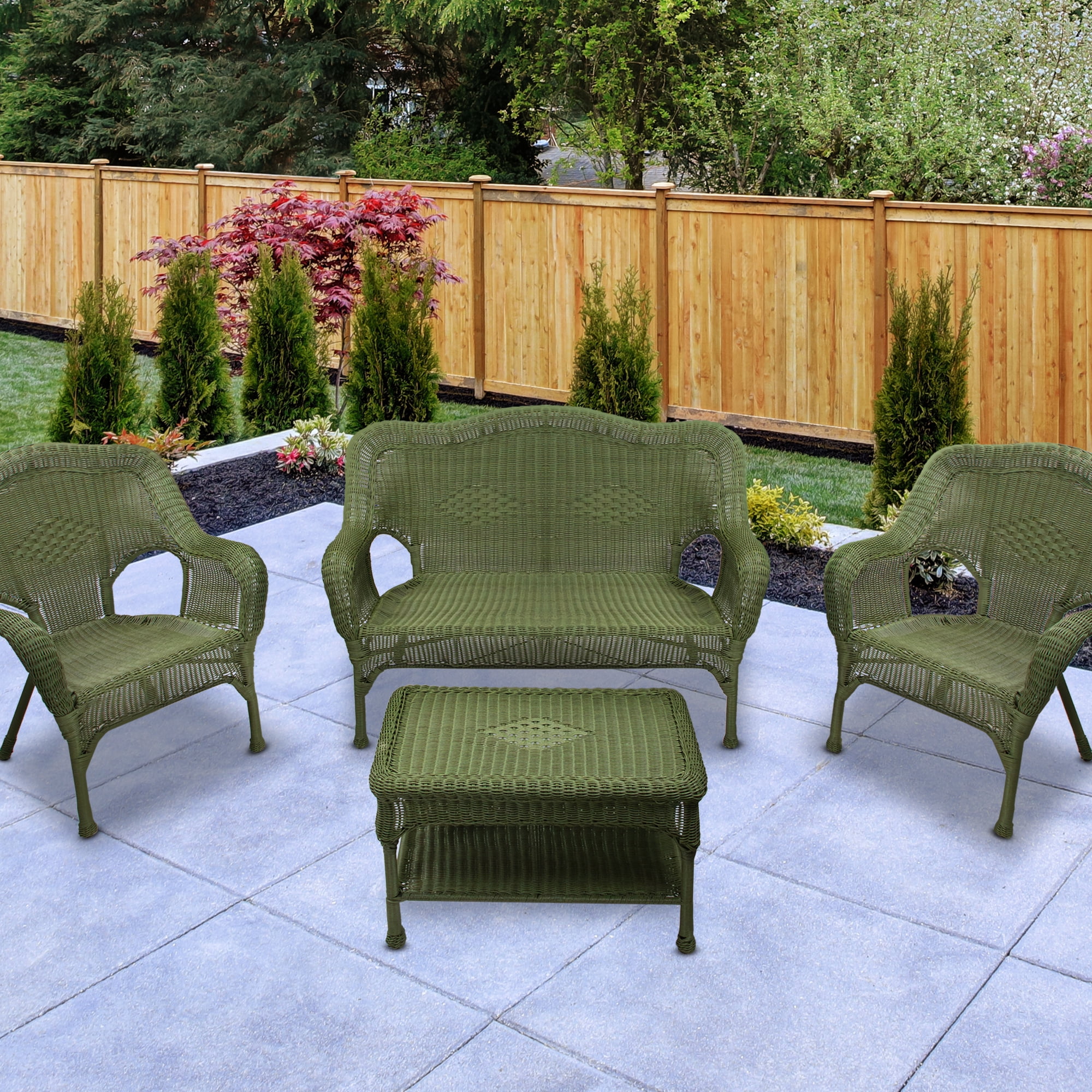 Northlight Wicker Outdoor Patio Conversation Set - Moss Green - 4pc ...