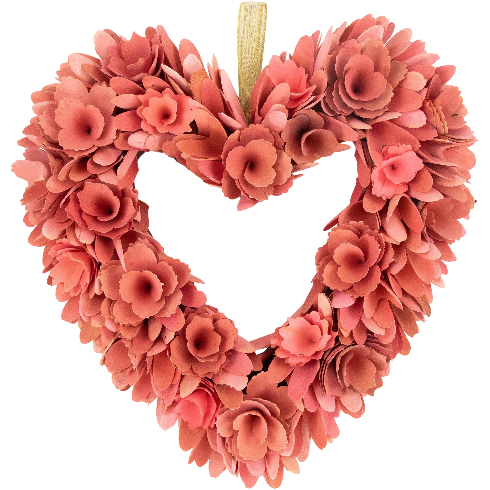 Northlight Wooden Floral Heart Valentine's Day Wreath - 14" - Salmon ...