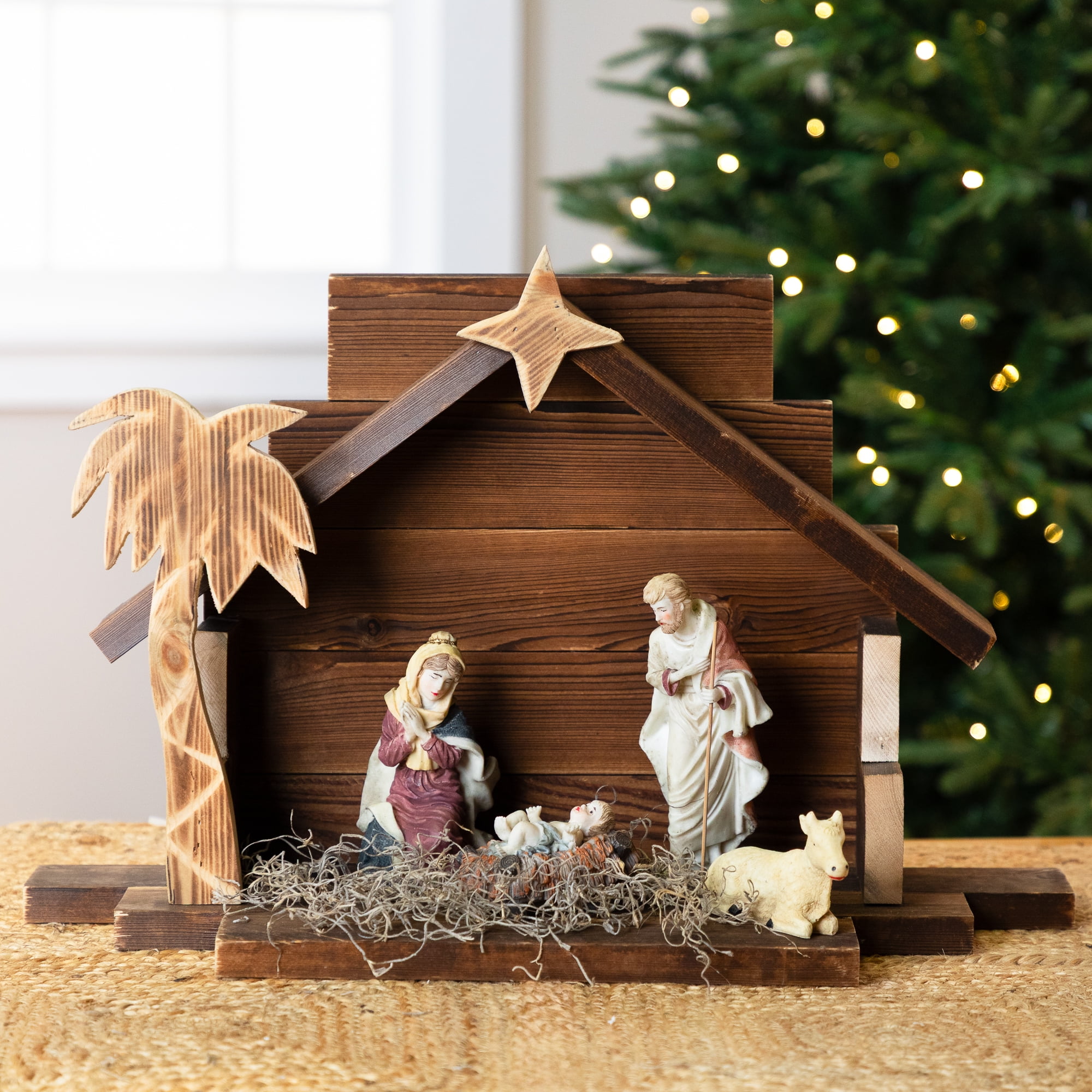 Northlight Wooden Nativity Stable with Star and Palm Tree - 22 ...
