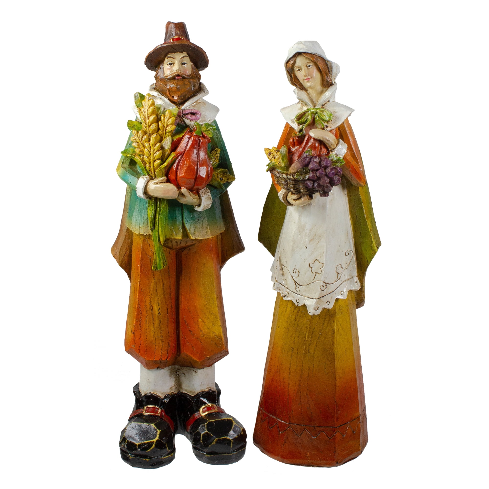 Northlight Wooden Pilgrim Couple Fall Harvest Figurines - Set of 2 ...