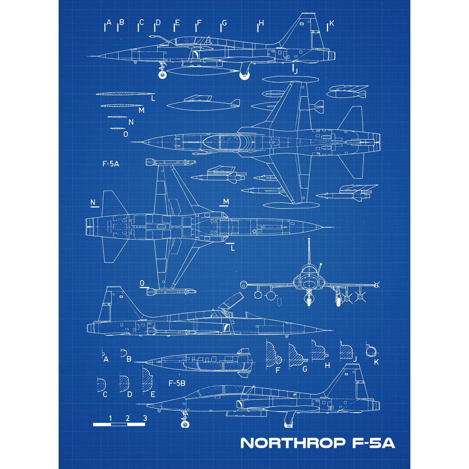 Northrop F-5A Freedom Fighter US Plane Blueprint Plan Extra Large XL ...