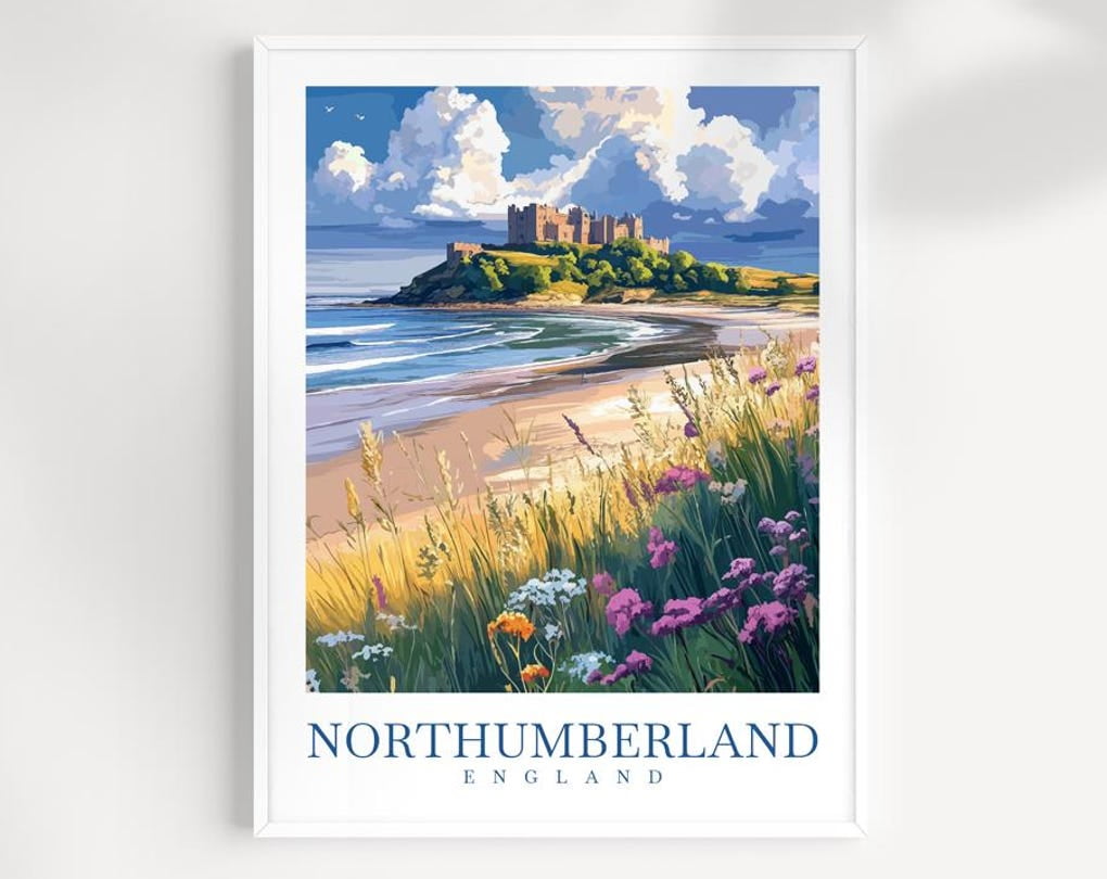 Northumberland Travel Print Wall Art – Illustrated Castle & Coast ...
