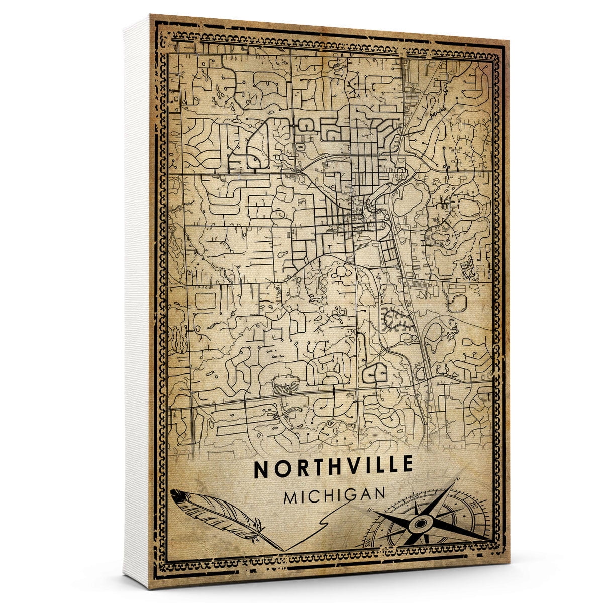 Northville Vintage Map Prints Canvas, Michigan Map Art Canvas, Canvas ...