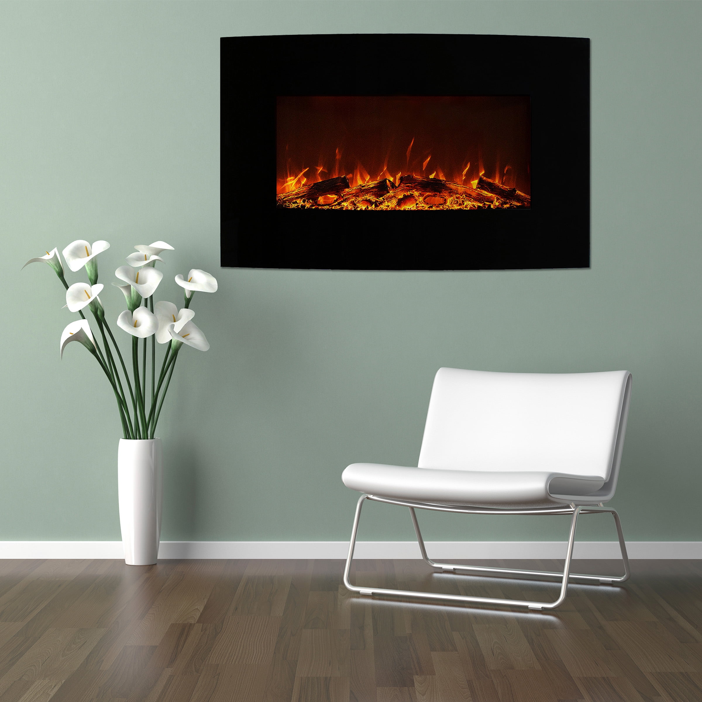Northwest 36-inch Wall Mount Curved Electric Fireplace with Remote ...