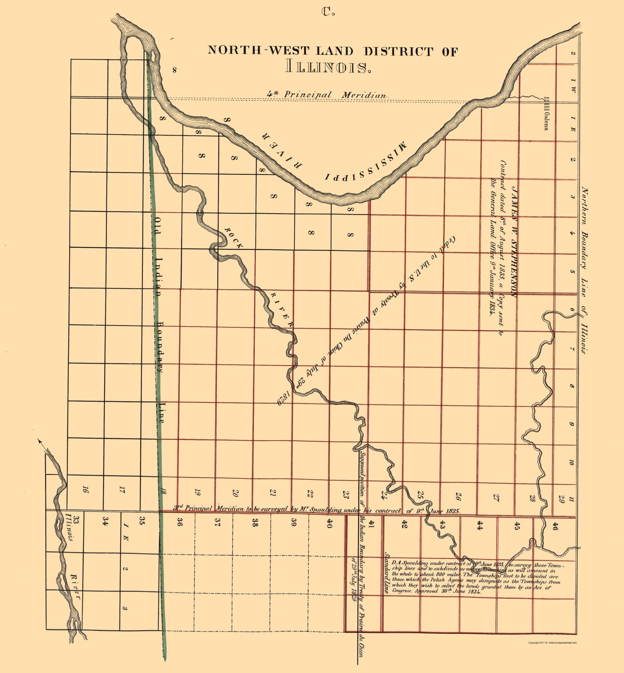 Historic State Map - Northwest Land District Illinois - Spaulding 1836 ...