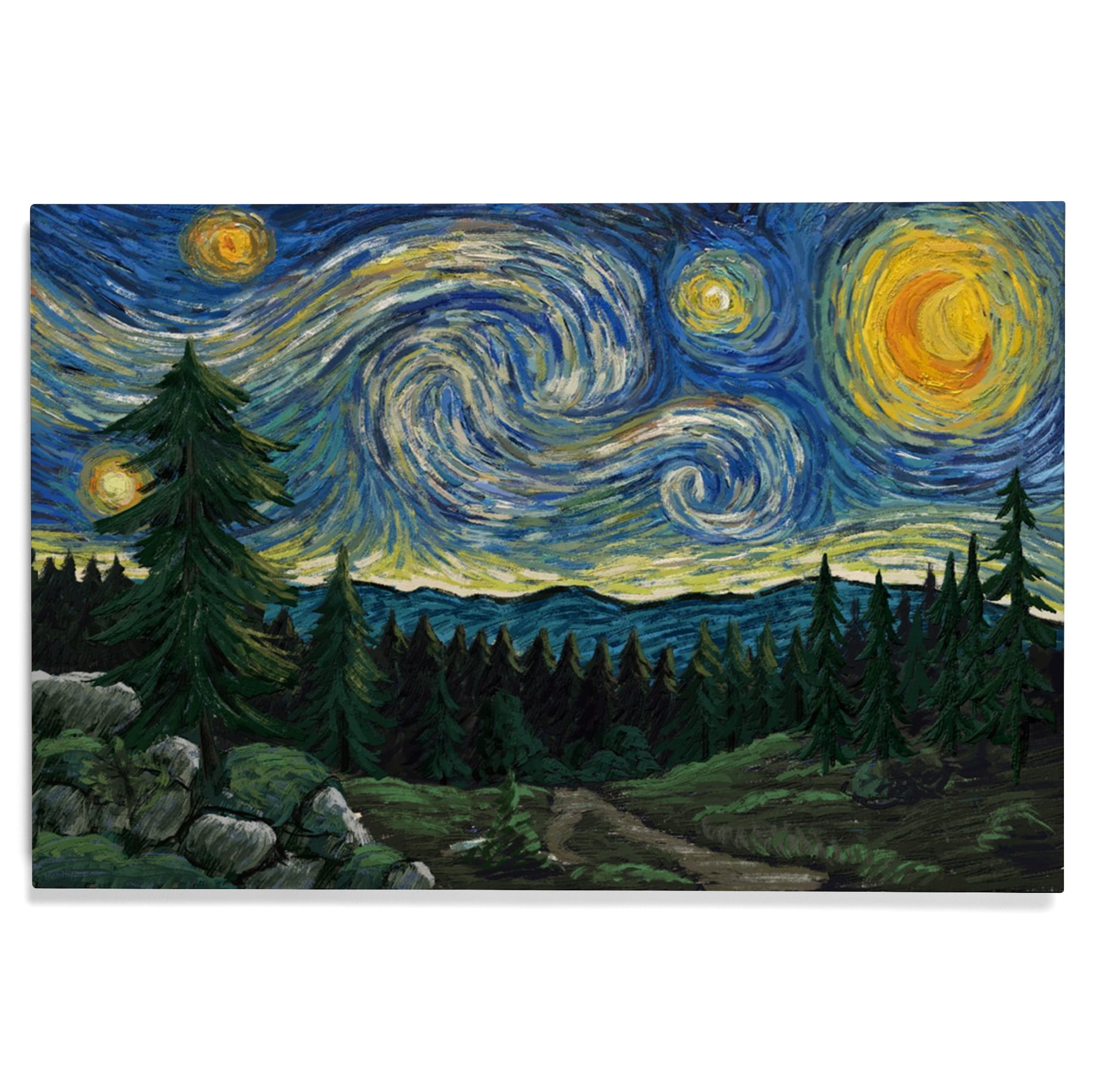 Northwest, Van Gogh Starry Night Birch Wood Wall Sign (12x18 Rustic ...