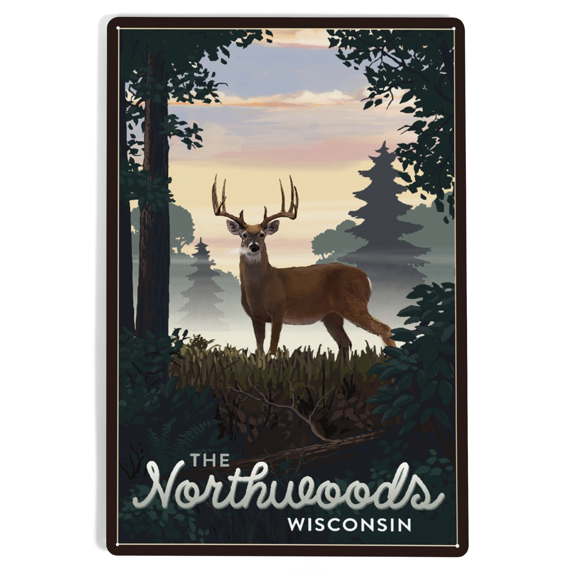 Northwoods, Wisconsin, Deer and Sunrise (12x18 Aluminum Art, Indoor ...