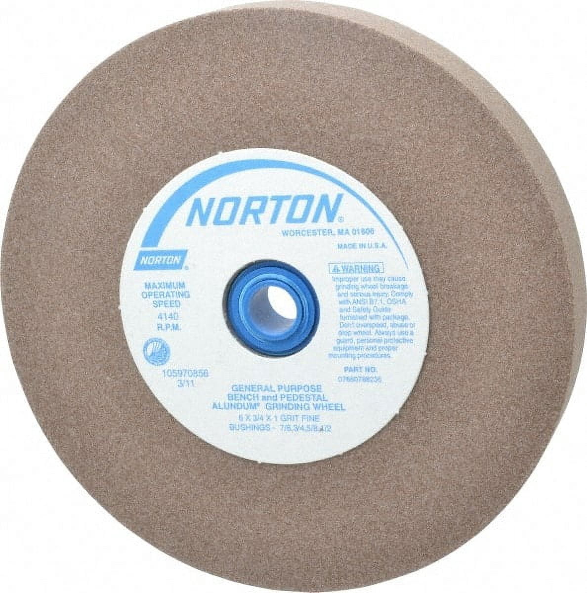 Norton 100 Grit Aluminum Oxide Bench & Pedestal Grinding Wheel 6" Diam ...