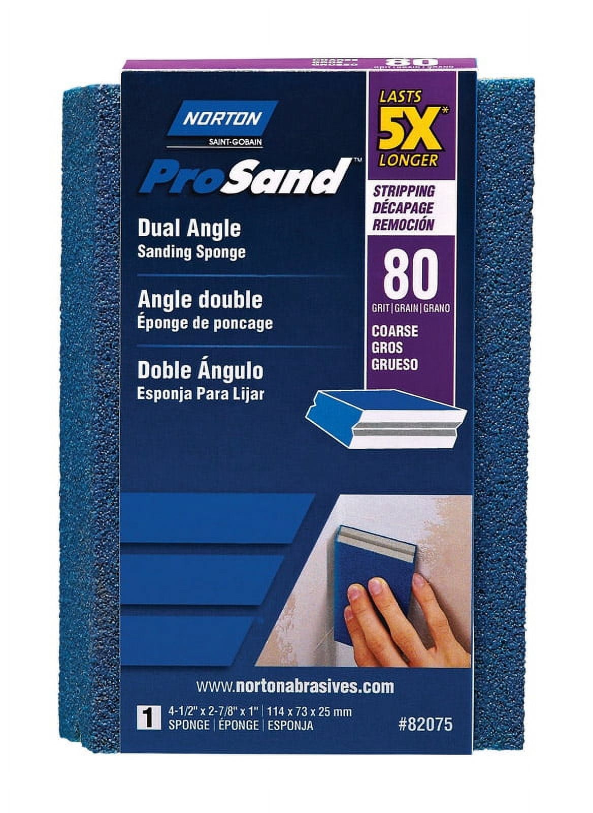 Norton 5X Dual Angle Sanding Sponge 4.5X2.875X1" Medium, 80 Grit ...