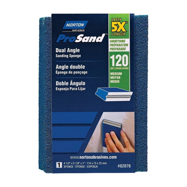 Norton 5X Dual Angle Sanding Sponge 4.5X2.875X1" Very Fine, 120 Grit ...