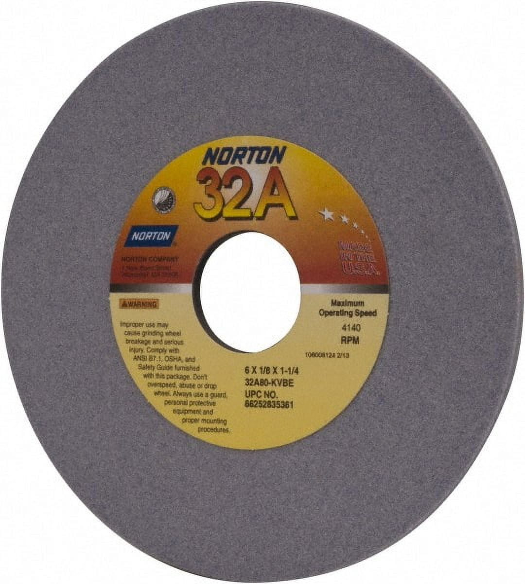 Norton 6" Diam x 1-1/4" Hole x 1/8" Thick, K Hardness, 80 Grit Surface ...