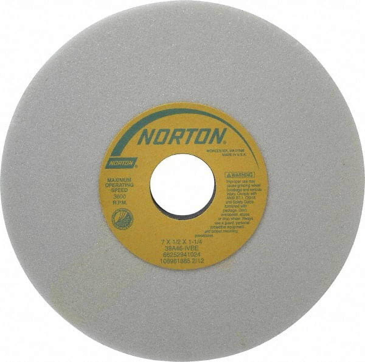 Norton 7" Diam x 1-1/4" Hole x 1/2" Thick, I Hardness, 46 Grit Surface ...