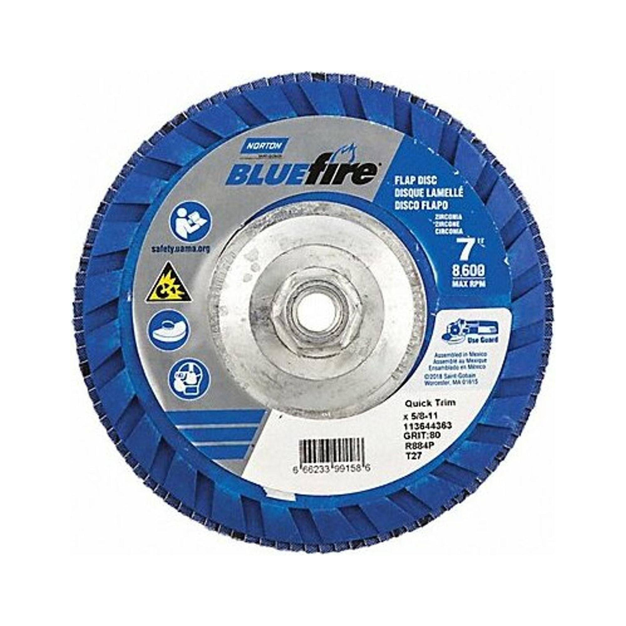 Norton Abrasives Fiber Disc,7 in Dia,5/8in Arbor,P80 Grit 66623399158 ...
