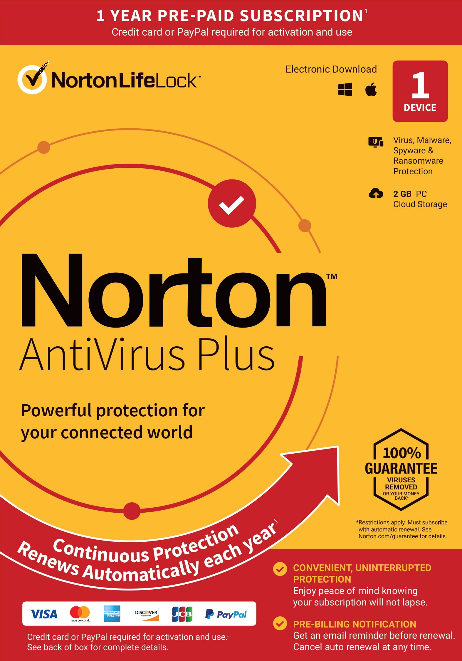 Norton Anti Virus Plus for 1 Device, 1 Year Subscription, PC/Mac [Card ...