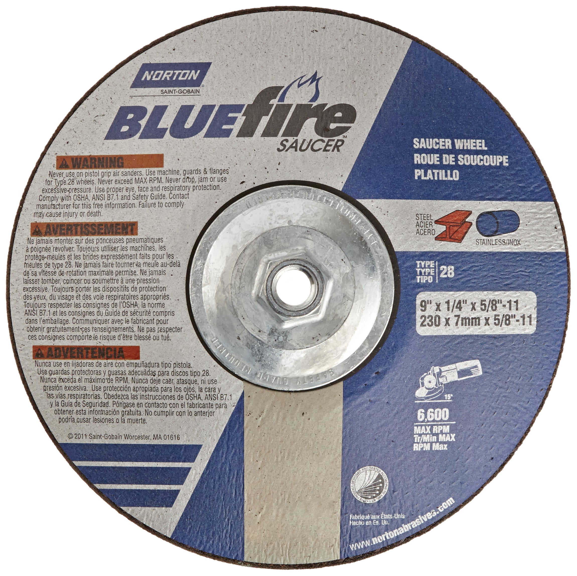 Norton Blue Fire Plus Saucer Depressed Center Abrasive Wheel, Type 28 ...