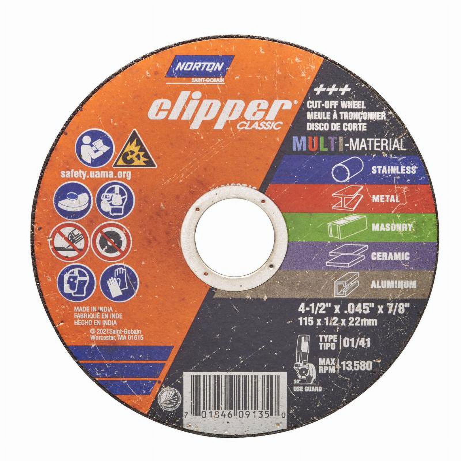 Norton Clipper 4-1/2 in. D X 7/8 in. Aluminum Oxide/Silicon Carbide ...
