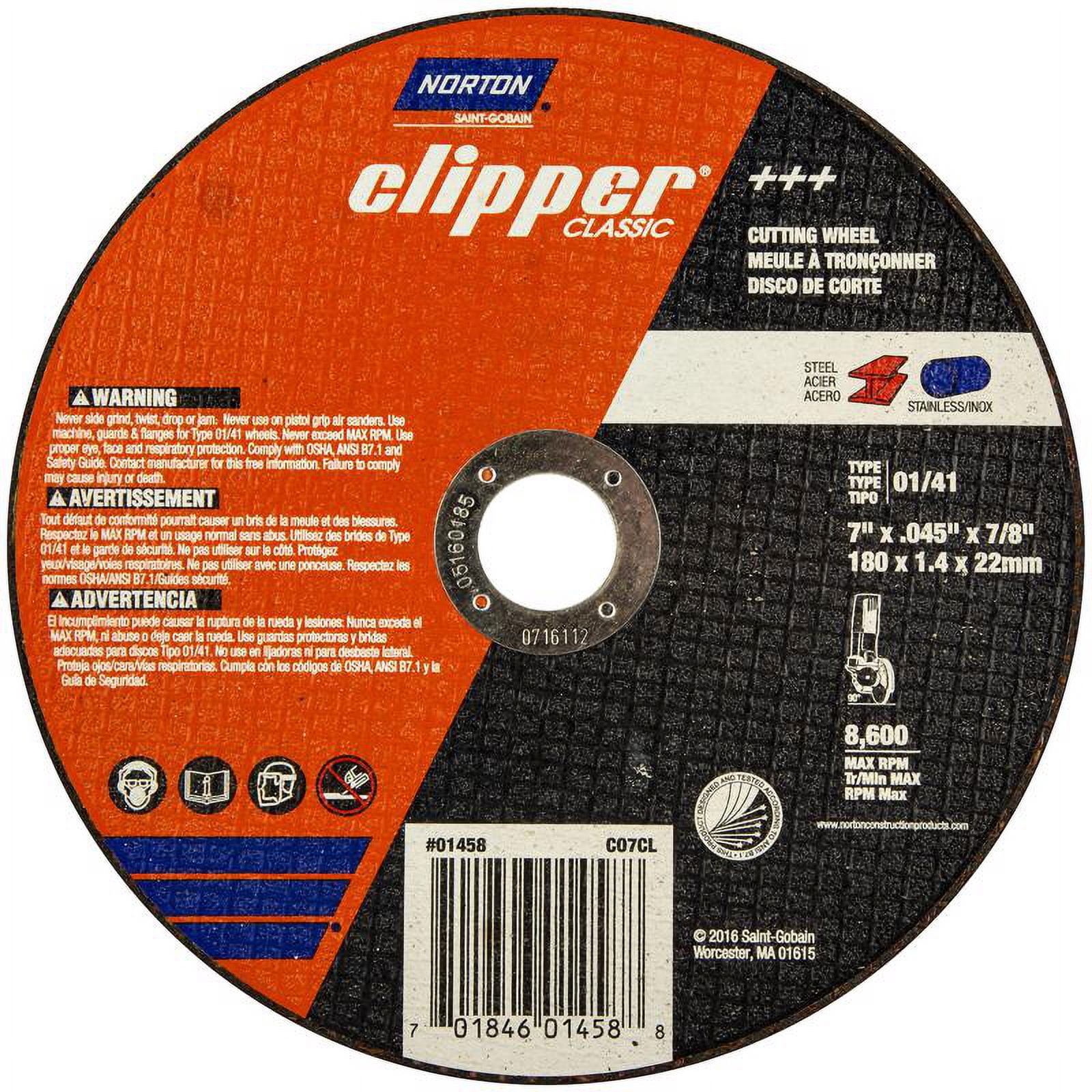 Norton Clipper 7 in. D X 7/8 in. Aluminum Oxide Classic Cut-Off Wheel 1 ...