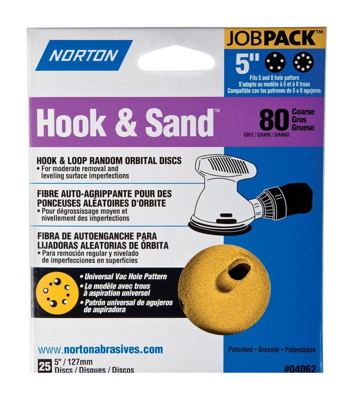 Norton Hook & Sand 5 in. Aluminum Oxide Hook and Loop A250/A290 Sanding ...