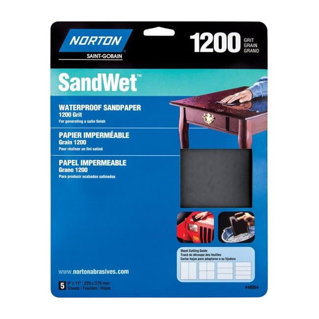 Norton SandWet Wet/Dry Sandpaper, 5-Pack, 1200-Grit - Walmart.com