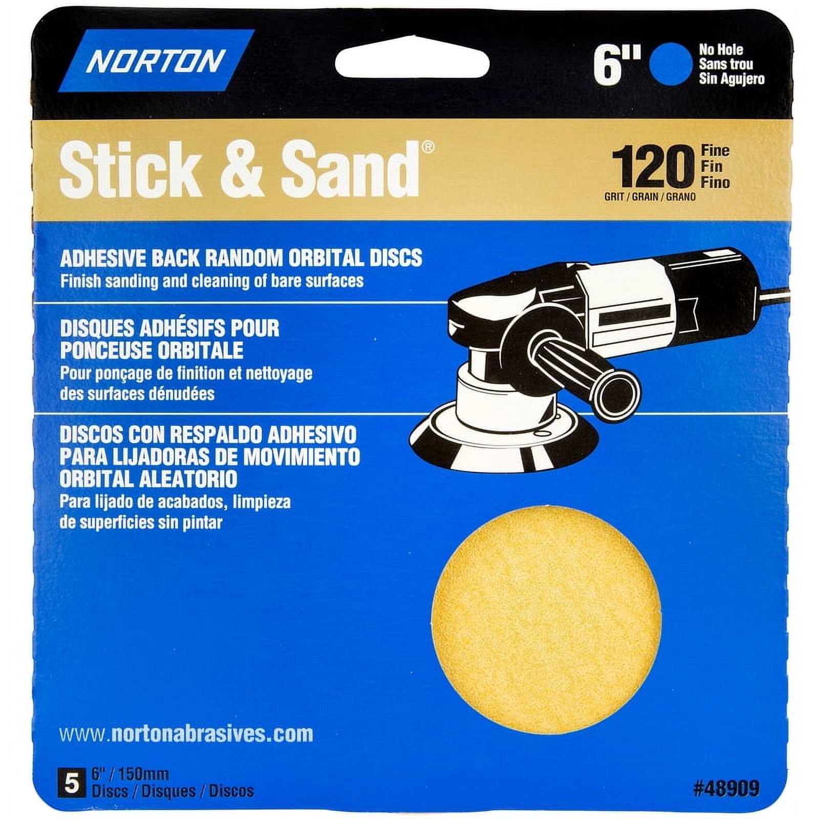 07660702498 5-Pack 6-Inch 120-Grit No Hole Stick & Sand Paper Discs ...