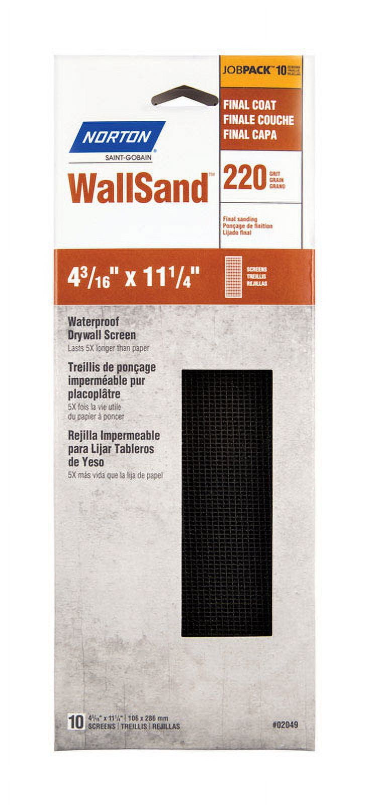 Norton WallSand 11-1/4 in. L X 4-3/16 in. W 220 Grit Silicon Carbide ...